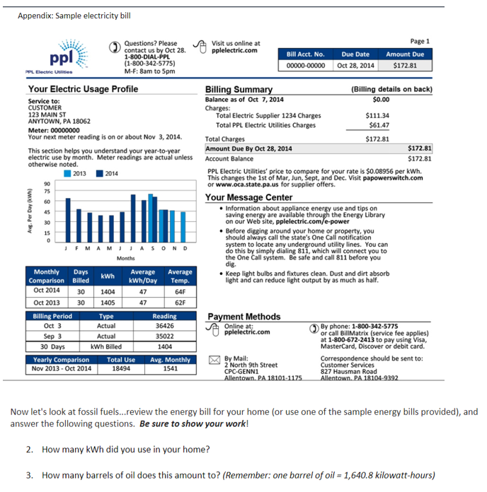 Solved Appendix: Sample electricity billNow let's look at | Chegg.com