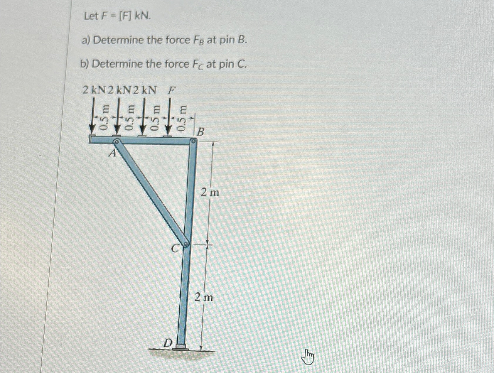 Solved Let F=[2]kN.a) ﻿Determine the force FB ﻿at pin B.b) | Chegg.com