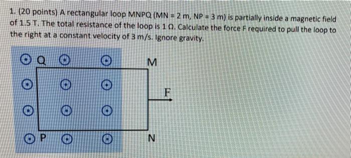 Solved 1. (20 points) A rectangular loop MNPQ (MN = 2 m, NP | Chegg.com