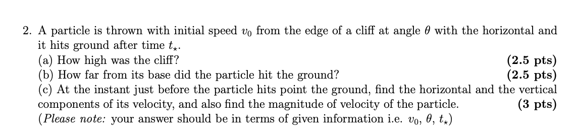 Solved A particle is thrown with initial speed v0 ﻿from the | Chegg.com