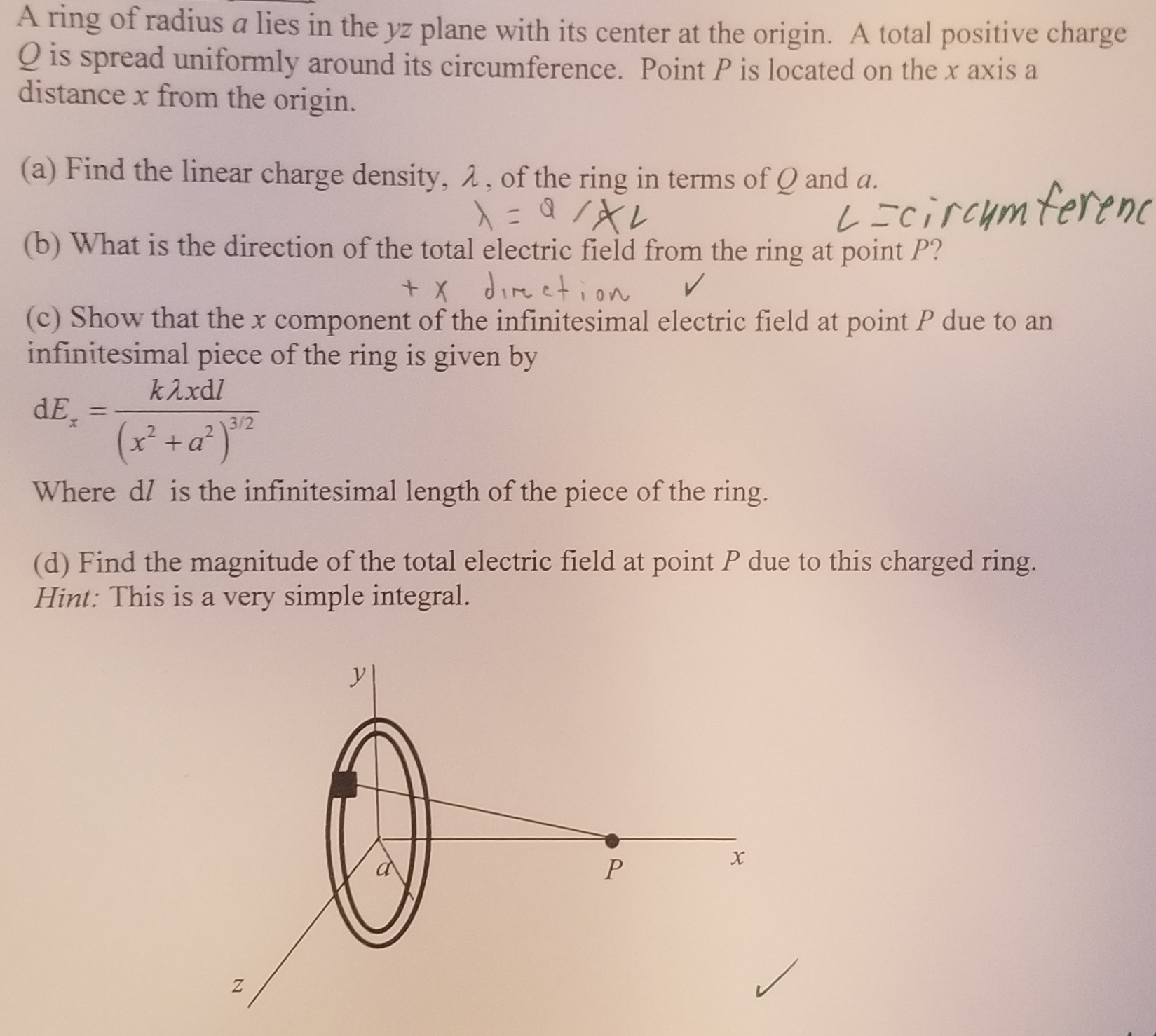 Solved A ring of radius a lies in the yz ﻿plane with its | Chegg.com