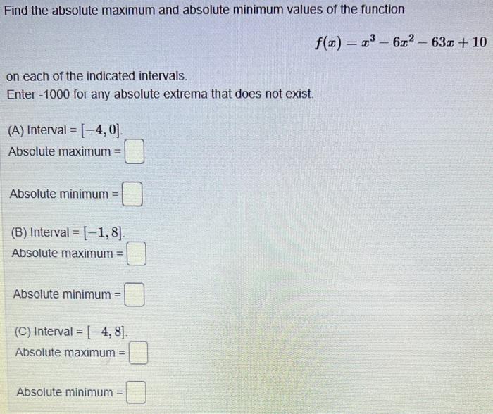 Solved Find the absolute maximum and absolute minimum values | Chegg.com