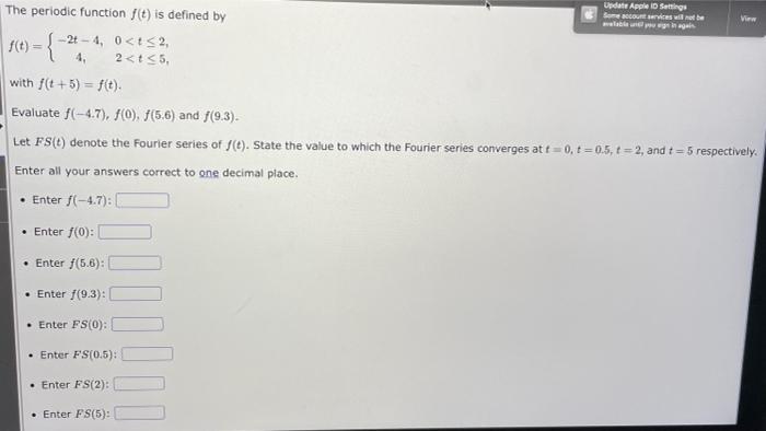 Solved The periodic function f(t) is defined by | Chegg.com