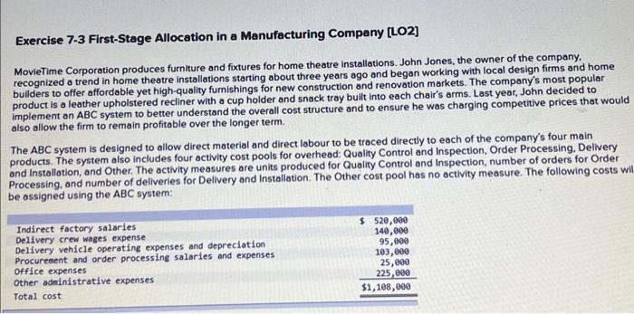 Solved Exercise 7-3 First-Stage Allocation in a | Chegg.com