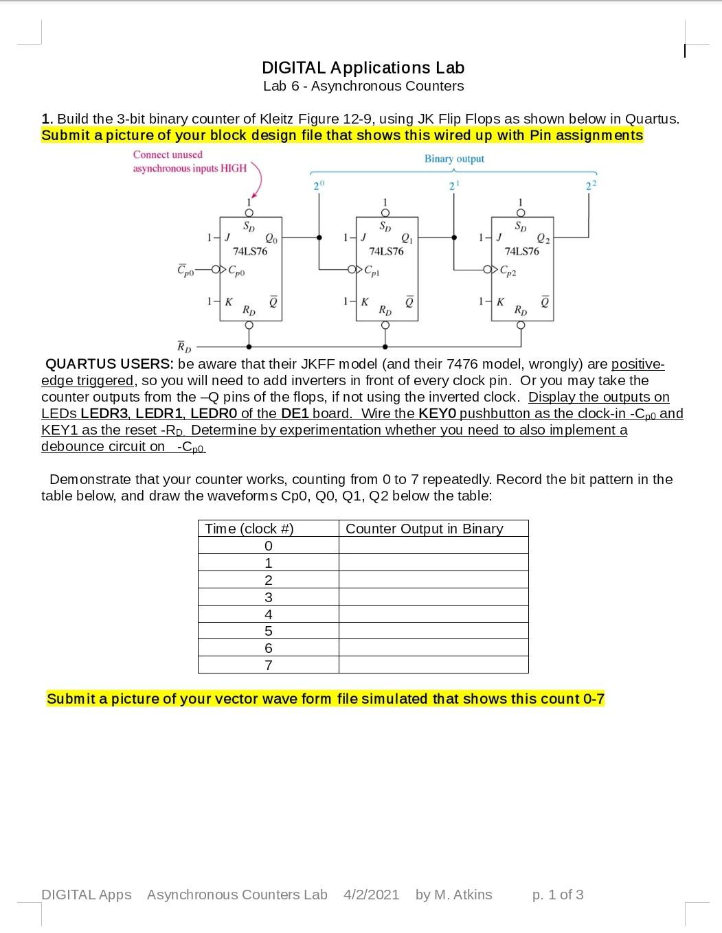 DIGITAL Applications Lab Lab 6 - Asynchronous | Chegg.com