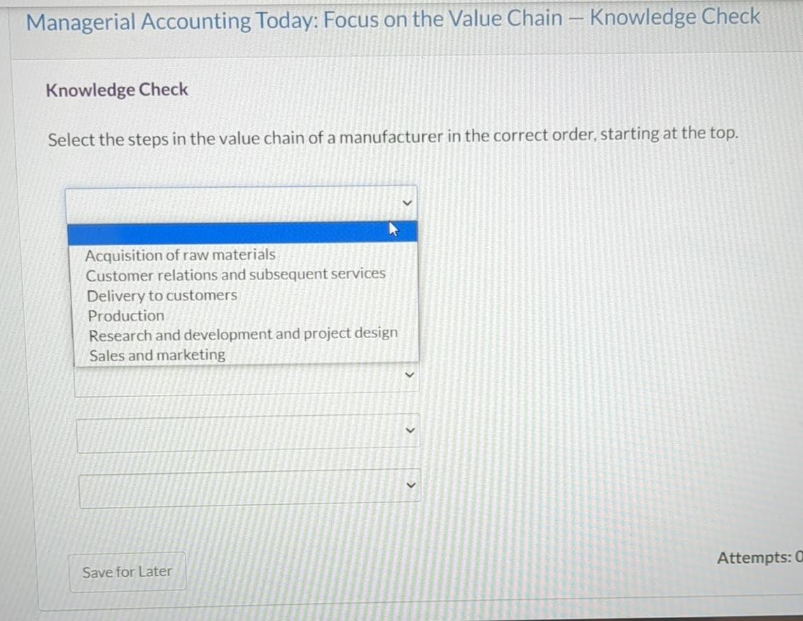 Solved Managerial Accounting Today: Focus on the Value Chain | Chegg.com