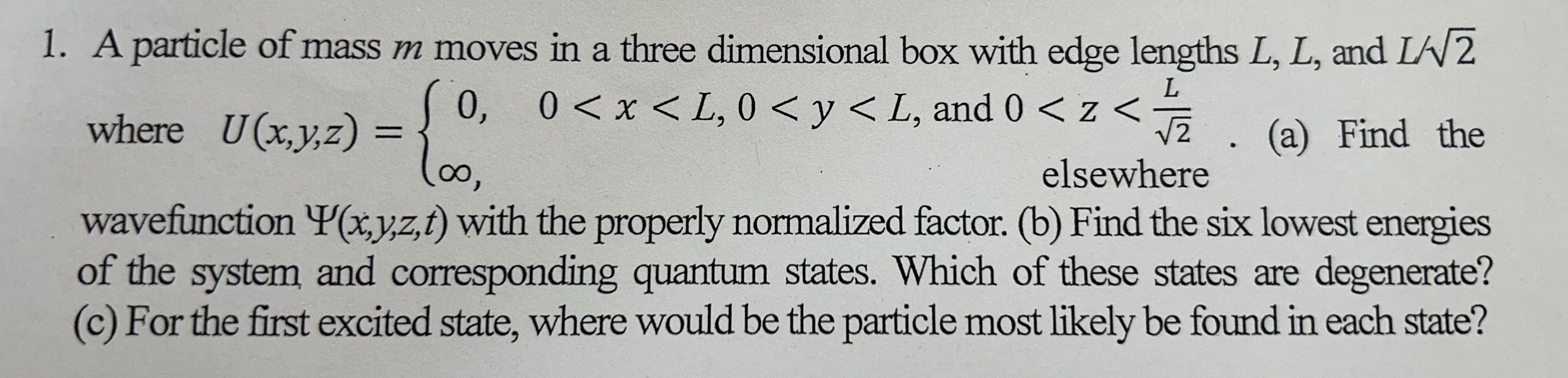 Solved A particle of mass m ﻿moves in a three dimensional | Chegg.com