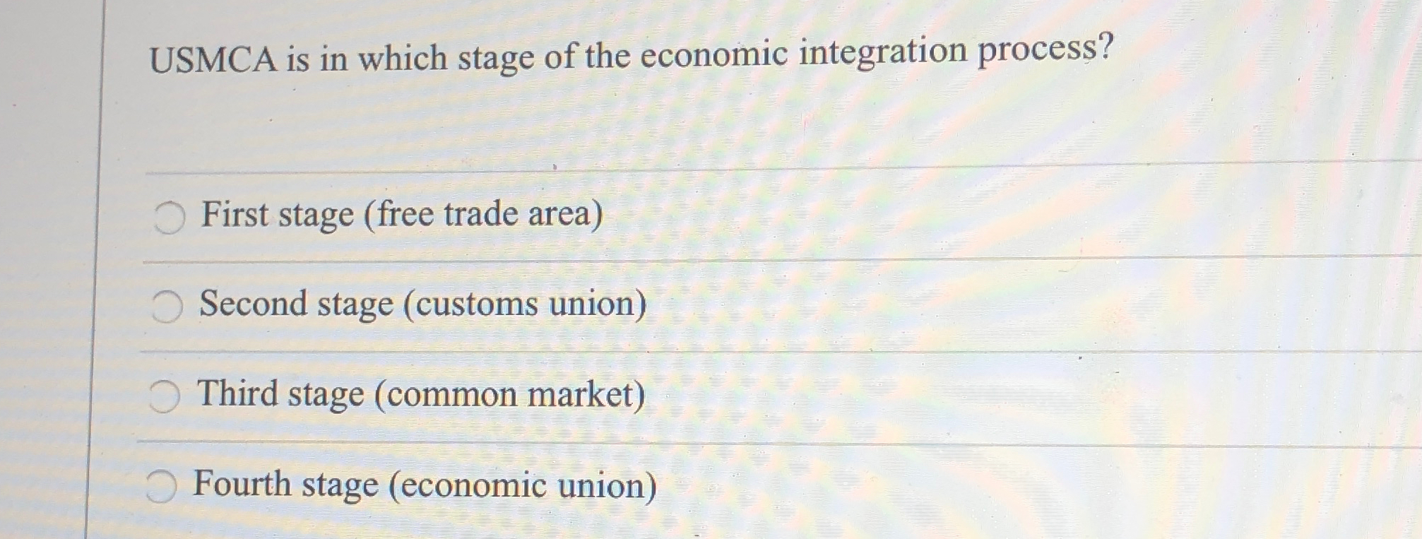 Solved USMCA is in which stage of the economic integration | Chegg.com