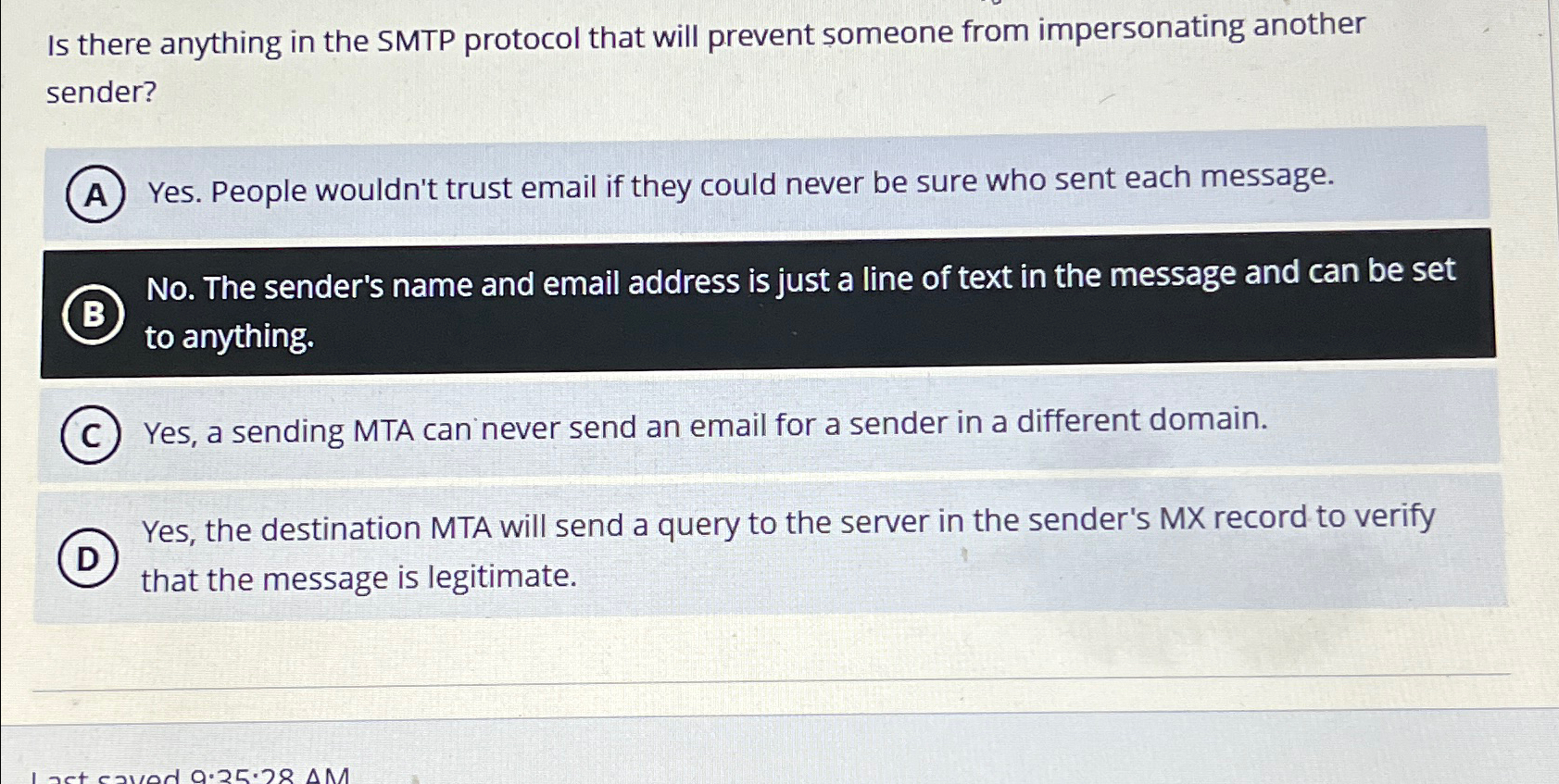 Solved Is there anything in the SMTP protocol that will | Chegg.com