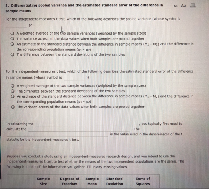 Solved 5. Differentiating pooled variance and the estimated | Chegg.com