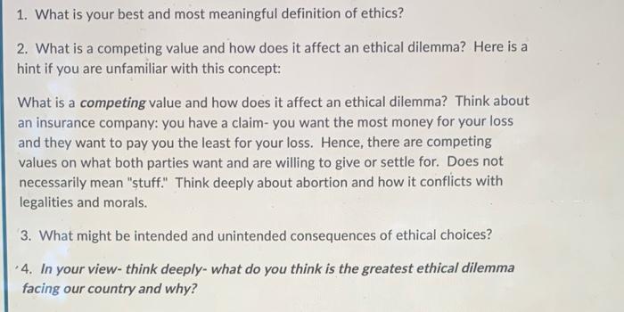 1. What is your best and most meaningful definition | Chegg.com