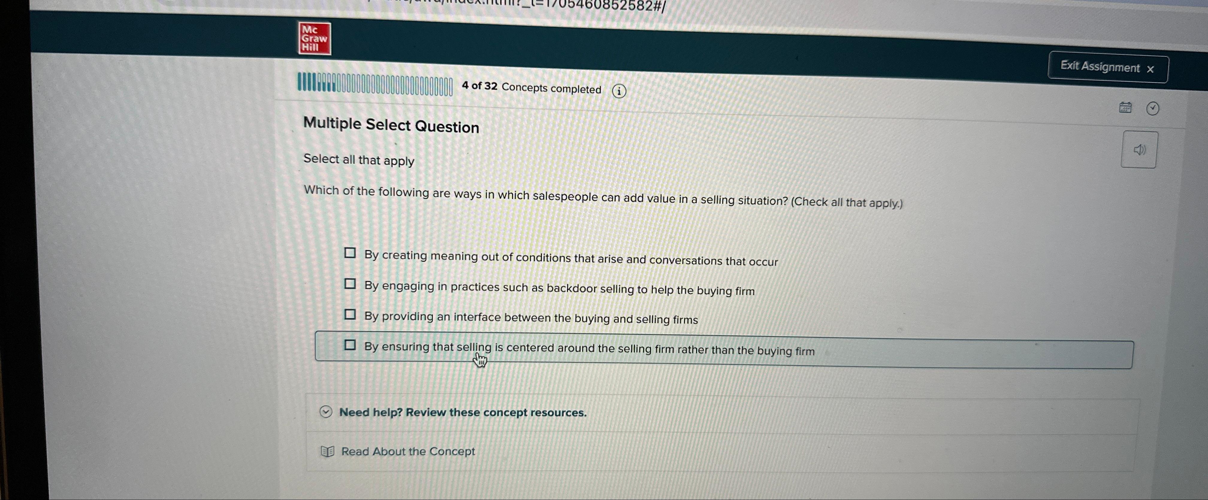 Solved Exit Assignment x4 ﻿of 32 ﻿Concepts completed | Chegg.com