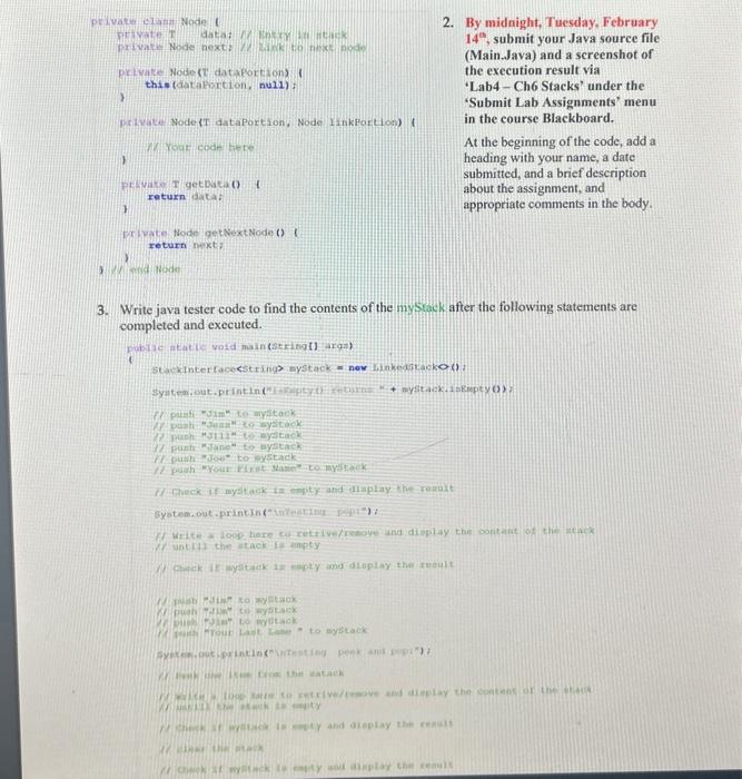 Solved sing the StackInterface created in Lab3, define a | Chegg.com
