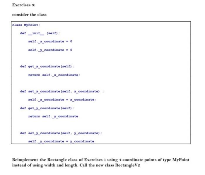 Solved Exercises : consider the class class MyPoint: def | Chegg.com