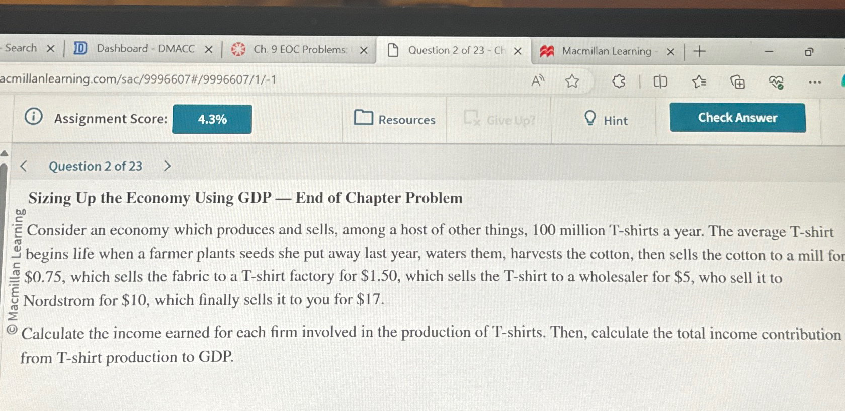 Solved (i) ﻿Assignment Score:ResourcesHintQuestion 2 ﻿of | Chegg.com