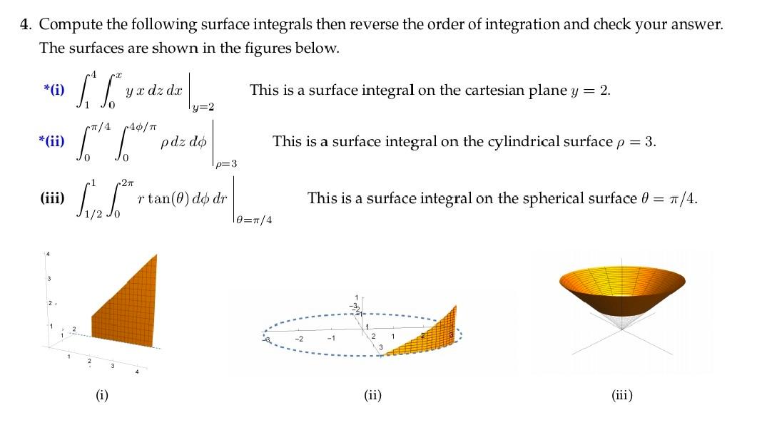 Solved 4. Compute the following surface integrals then | Chegg.com