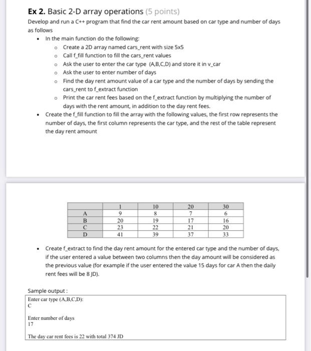 Solved Ex 2. Basic 2-D array operations (5 points) Develop | Chegg.com