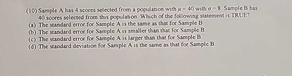 Solved (10) ﻿Sample A has 4 ﻿scores selected from a | Chegg.com