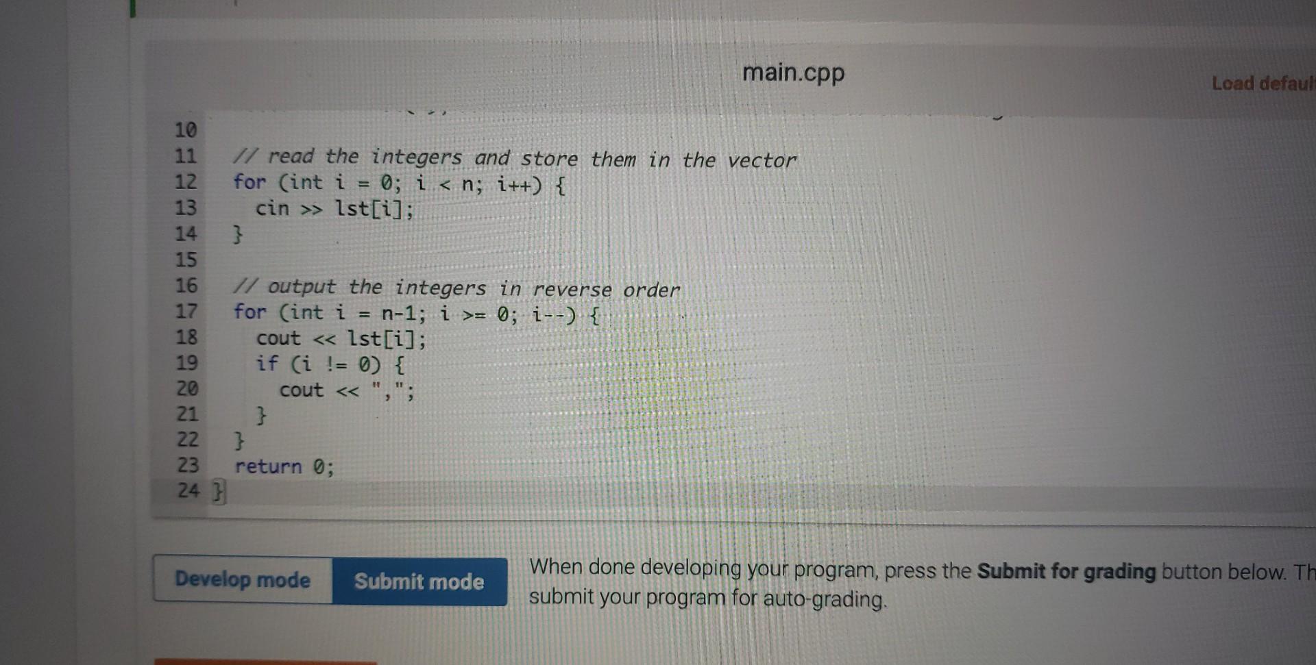 Solved main.cpp Load defaul 1/ read the integers and store | Chegg.com