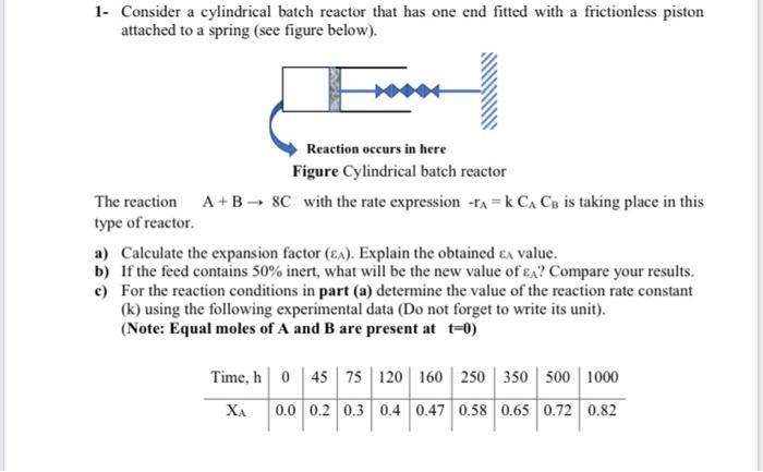 Solved 1- Consider a cylindrical batch reactor that has one | Chegg.com