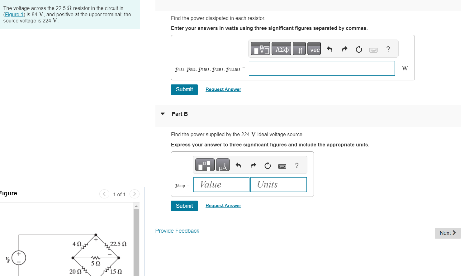 Solved The voltage across the 22.5Ω ﻿resistor in the circuit | Chegg.com