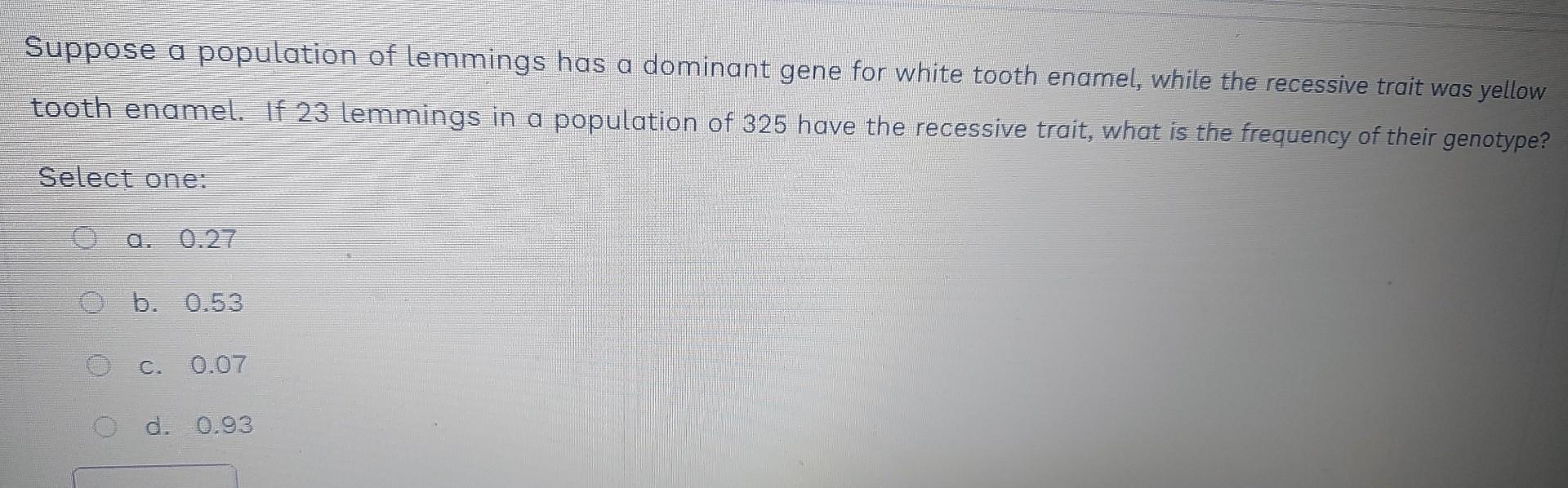 Solved Suppose a population of lemmings has a dominant gene | Chegg.com