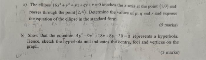 Solved a) The ellipse 16x2+y2+px+qy+r=0 touches the x-axis | Chegg.com