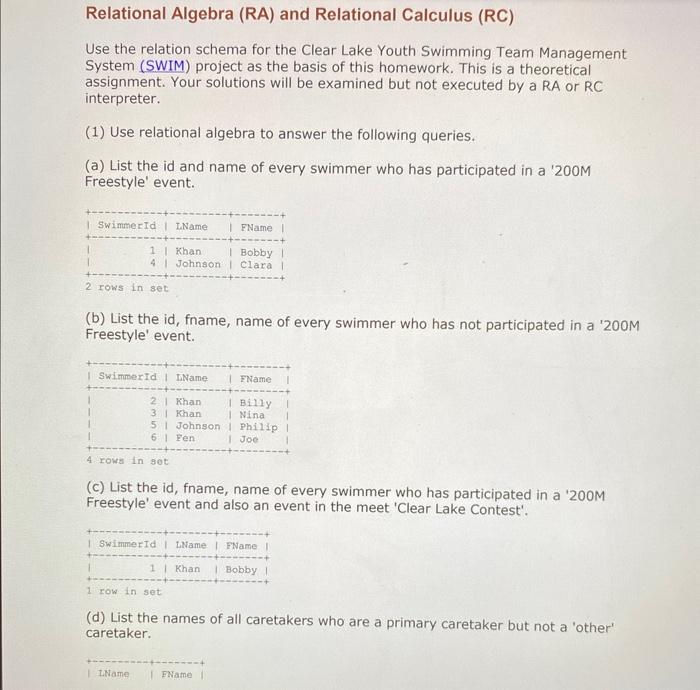 Solved Relational Algebra (RA) and Relational Calculus (RC) | Chegg.com