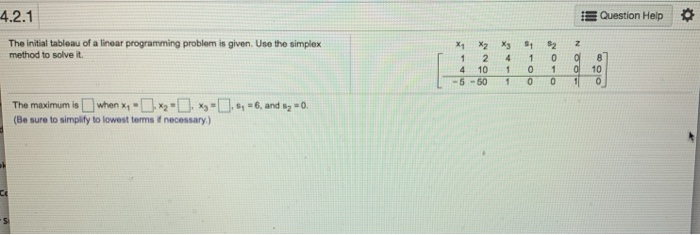 Solved Question Help 421 The Initial Tableau Of A Linear 5935