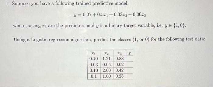 Solved 1. Suppose you have a following trained predictive | Chegg.com