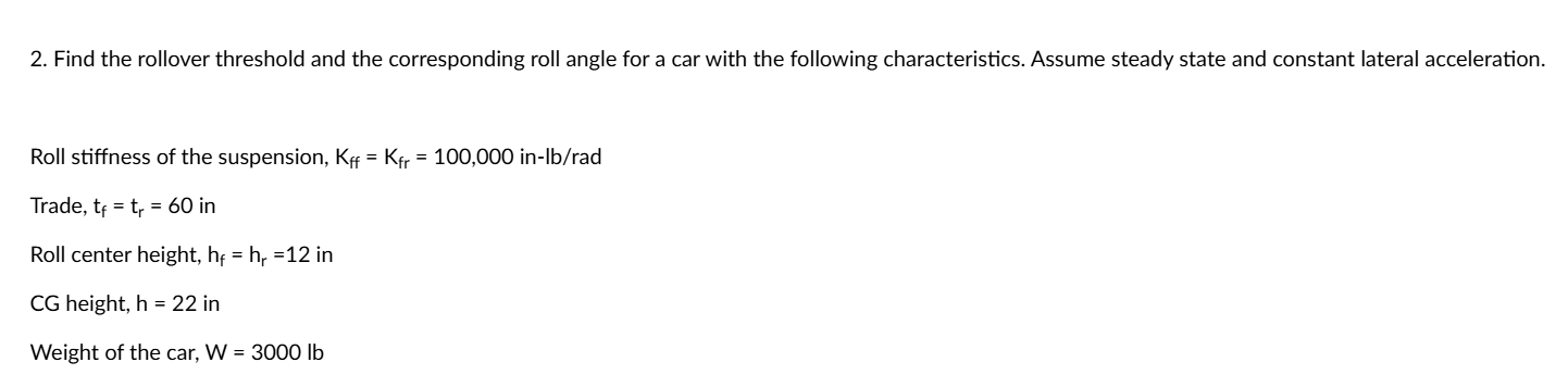Solved Find the rollover threshold and the corresponding | Chegg.com