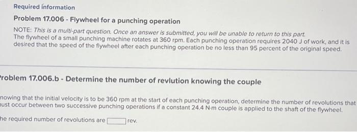 Solved Required information Problem 17.006 - Flywheel for a | Chegg.com