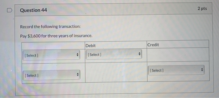 Solved Question 44 2 pts Record the following transaction: | Chegg.com