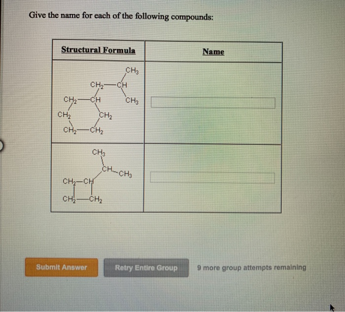 Solved Give the name for each of the following compounds: | Chegg.com