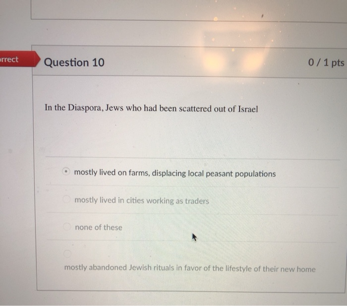 Solved rrect Question 10 0/ 1 pts In the Diaspora, Jews who | Chegg.com