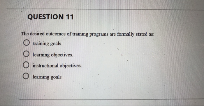 Solved QUESTION 11 The desired outcomes of training programs | Chegg.com