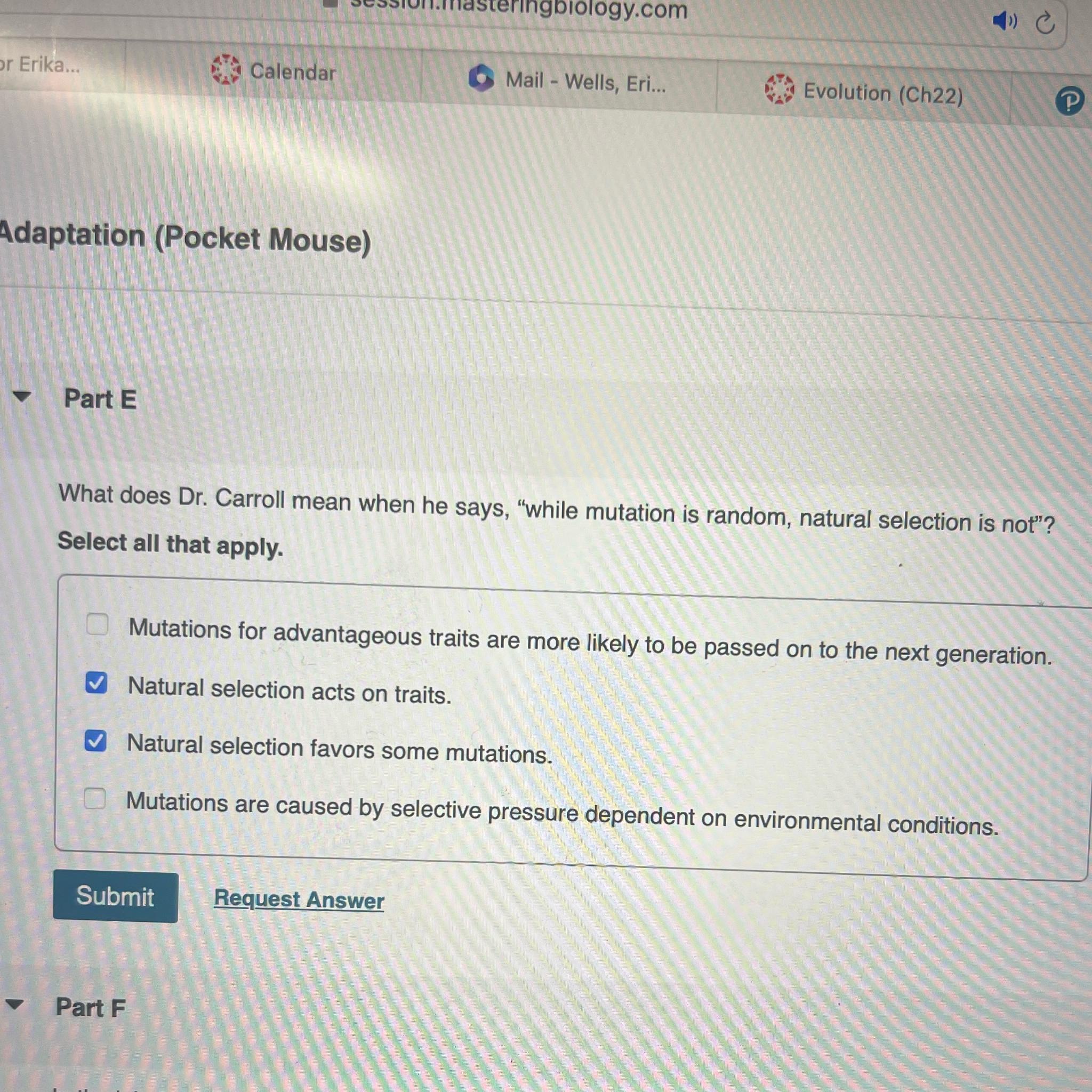 Solved Adaptation (Pocket Mouse)Part EWhat does Dr. ﻿Carroll | Chegg.com