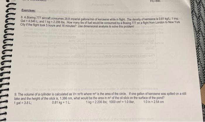 Solved Dimensional Analysis FIU-B8C - Use Dimensional | Chegg.com