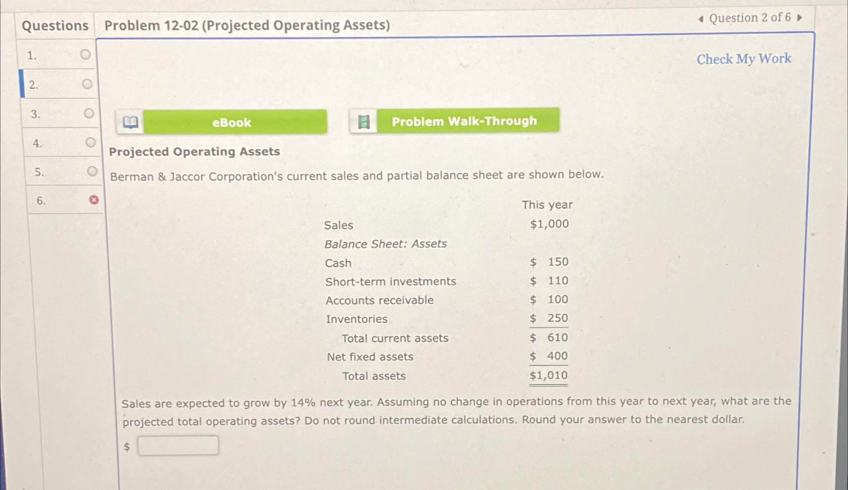 Solved Problem 12-02 (Projected Operating Assets)Question 2 | Chegg.com