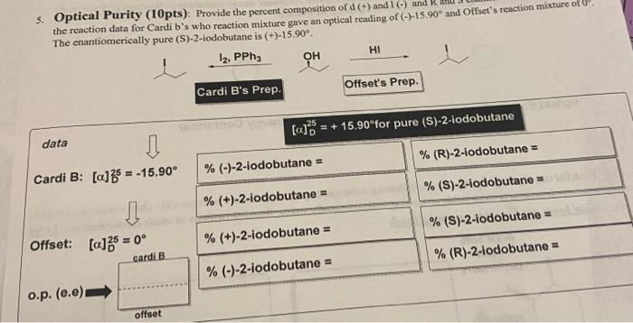Solved 5. Optical Purity (10pts): Provide the percent | Chegg.com