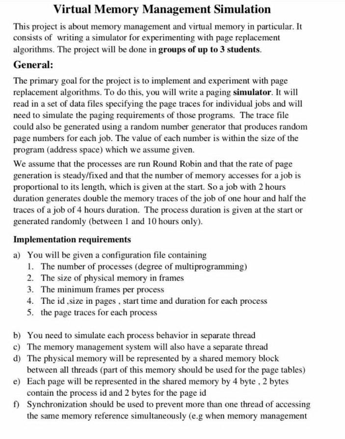 Solved Virtual Memory Management Simulation This project is | Chegg.com