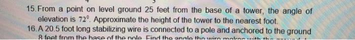 Solved 15. From a point on level ground 25 feet from the | Chegg.com