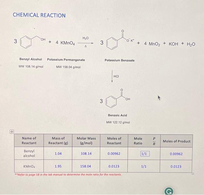 Solved CHEMICAL REACTION 3 3 Benzyl Alcohol Potassium | Chegg.com