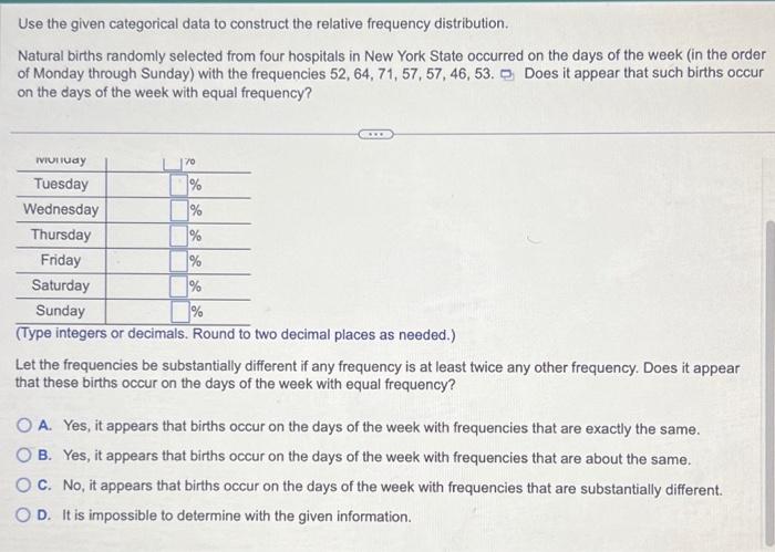 Solved Use the given categorical data to construct the | Chegg.com