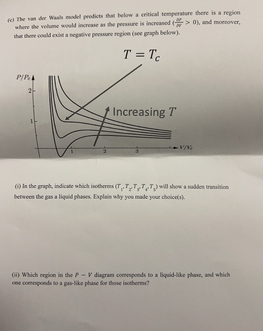 Solved (c) ﻿The van der Waals model predicts that below a | Chegg.com