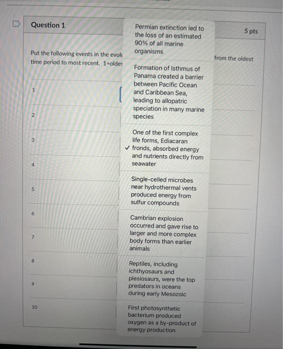 Solved Put the following events in the evolution of marine | Chegg.com