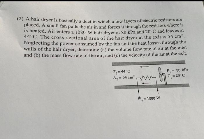 Solved (2) A hair dryer is basically a duct in which a few | Chegg.com