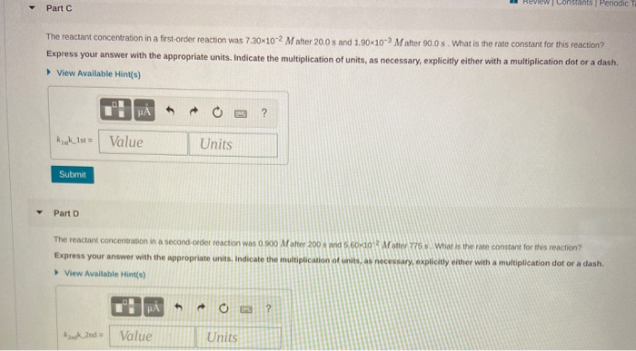 Solved Part A The Reactant Concentration In A Zero Order