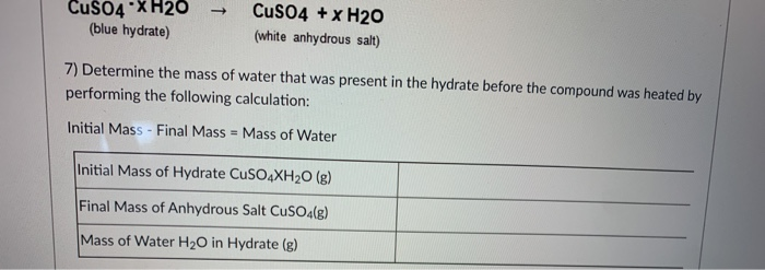 - CuSO4X H20 (blue hydrate) CuSO4 + x H20 (white | Chegg.com