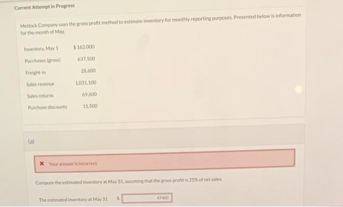 Solved Current Attempt in Progress Metlock Compary uses the | Chegg.com